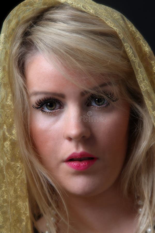 Female Portrait with Head Cover Stock Photo - Image of cosmetics ...