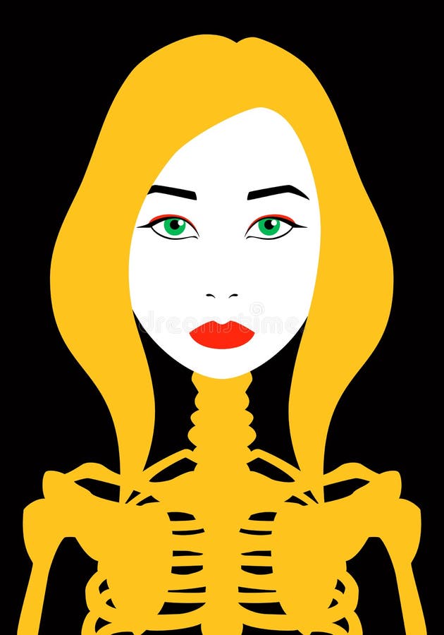 Female Portrait and Skeleton Vector Flat Art Stock Vector ...