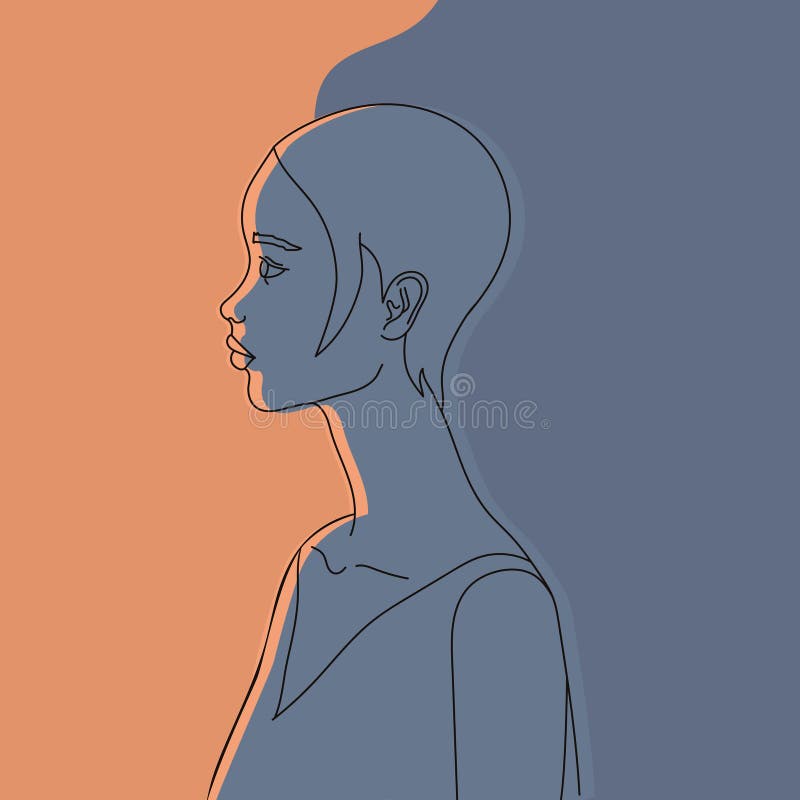 Female Portrait in Sunset. Female Profile Lit by the Sun Stock Vector ...