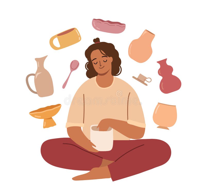 Female Potter Making a Pot Out of Clay Concept. Teacher at Pottery ...