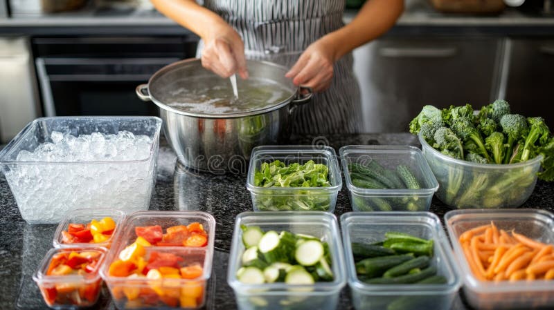 Female Preparing Fresh Vegetables in Kitchen with Various Ingredients ...