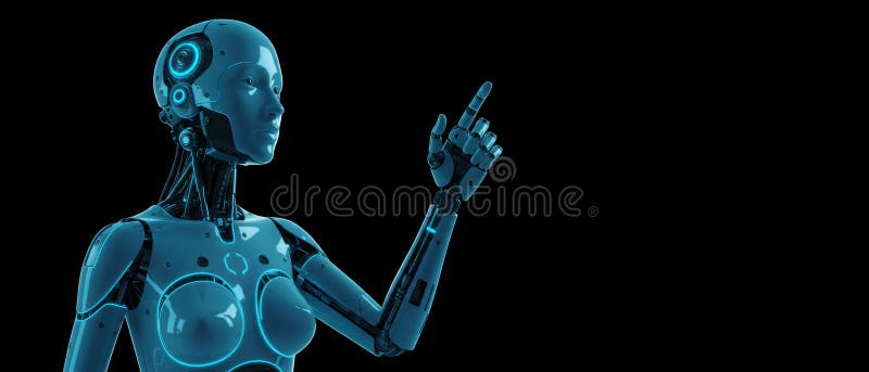 Female Presenting Robot Android Pointing Finger Forward on Black ...