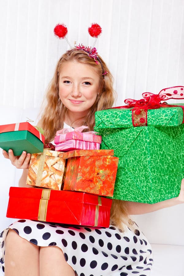 Female with presents stock image. Image of cheerful, portrait - 35379245