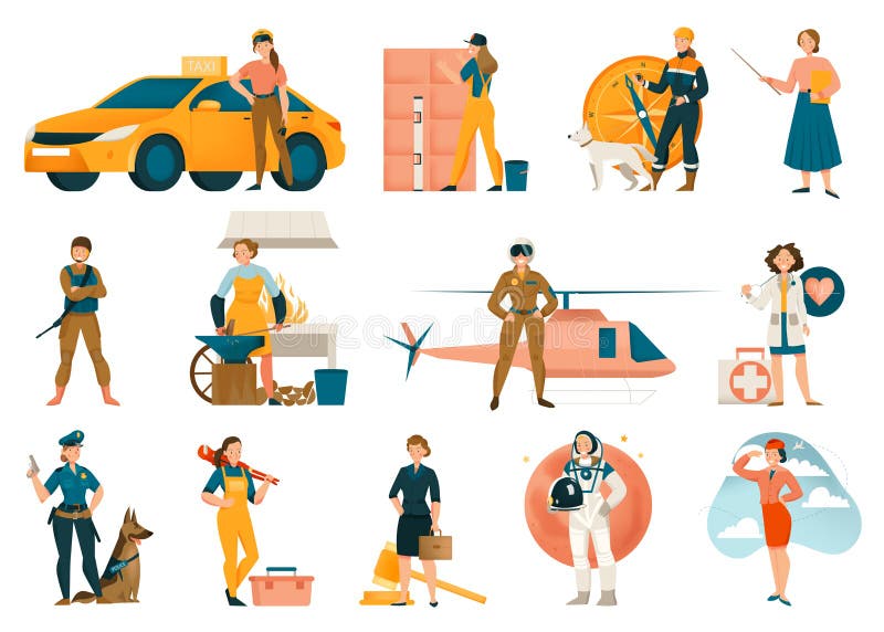 Female Profession Set stock vector. Illustration of driver - 251956015