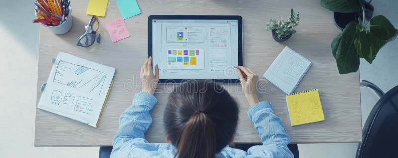 Female Professional Designing Mobile App in Modern Creative Workspace ...