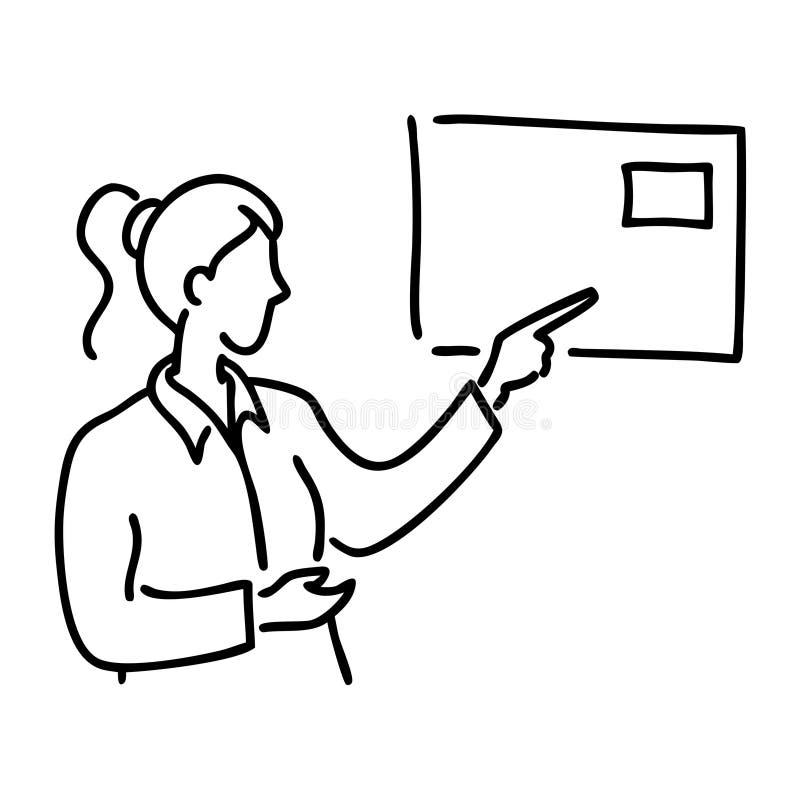 Female Professional Pointing at Presentation Board Line Art Vector ...