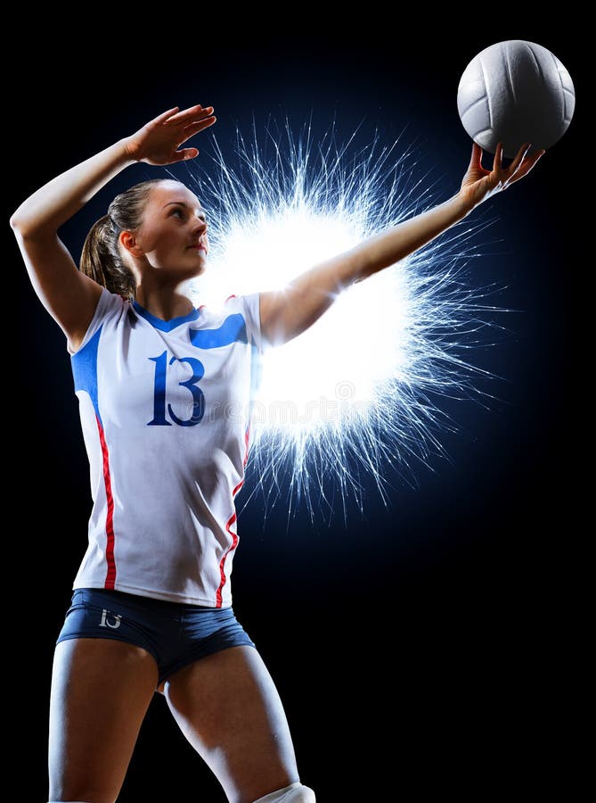 Female Professional Volleyball Player on Black Stock Image - Image of ...