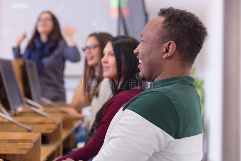 Female Professor Explain To Multietchic Students and Interact with Them ...