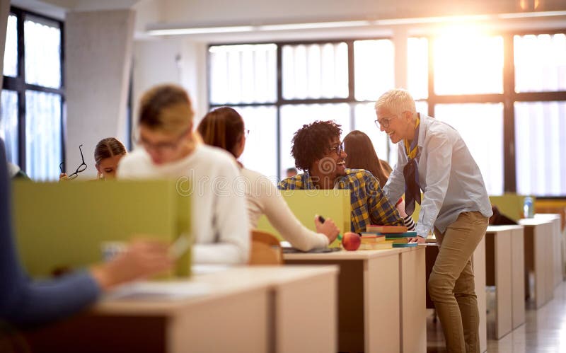Female Professor and a Student Talking about a Lesson Stock Photo ...