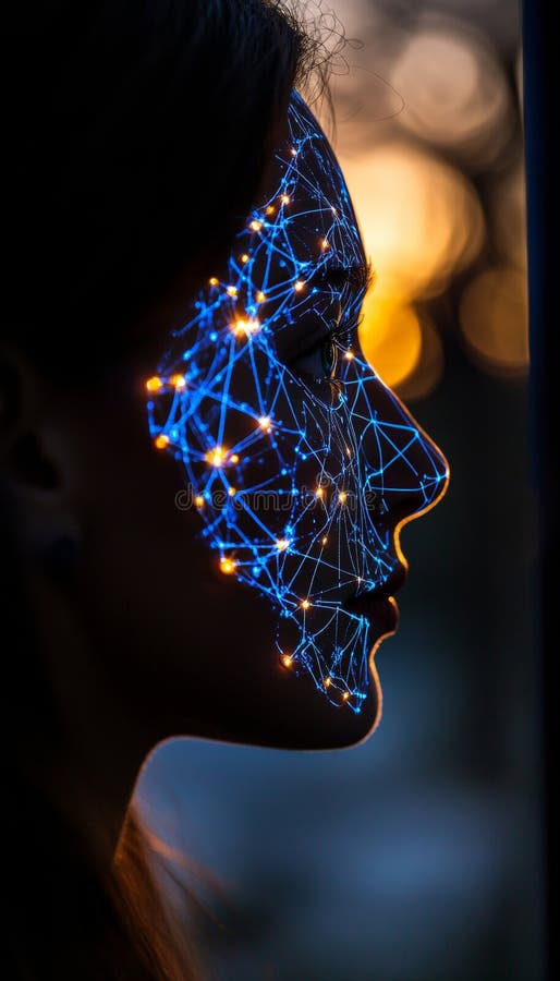 Female Profile with Glowing Neural Network Overlay, Concept of ...