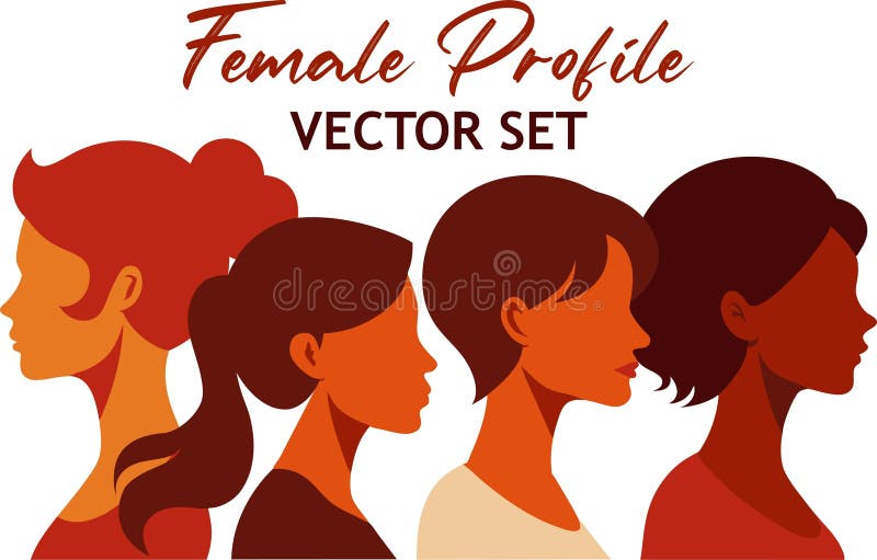 Female Profile Vector Set stock vector. Illustration of empowerment ...