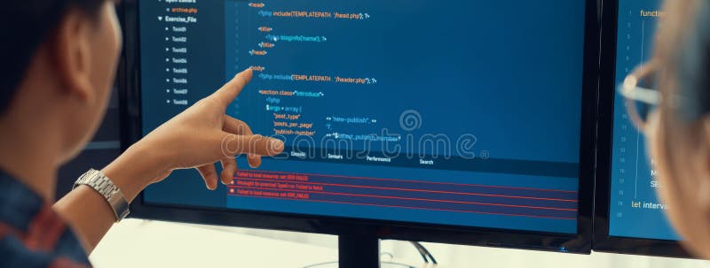 Professional Programer Looking Computer Desktop with Coding Program ... Professional Programer Looking Computer Desktop with Coding Program ...