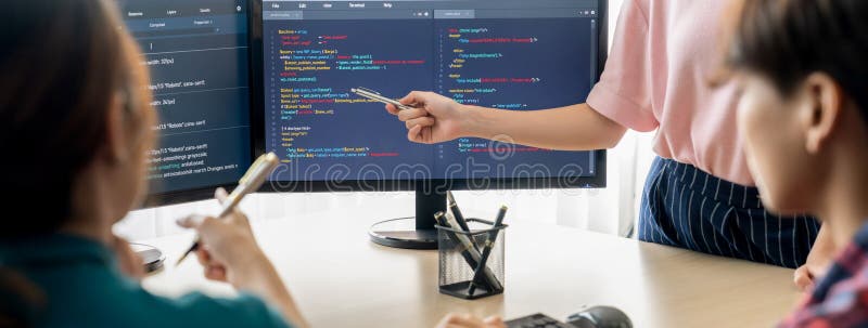Female Programer Present Program Coding while Manager Listening ...