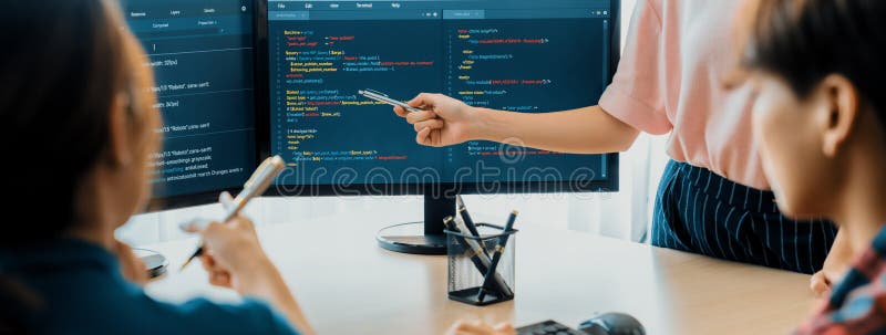 Female Programer Present Program Coding while Manager Listening ...