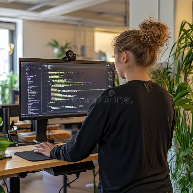 Female Programmer Coding on Computer Stock Photo - Image of code ...