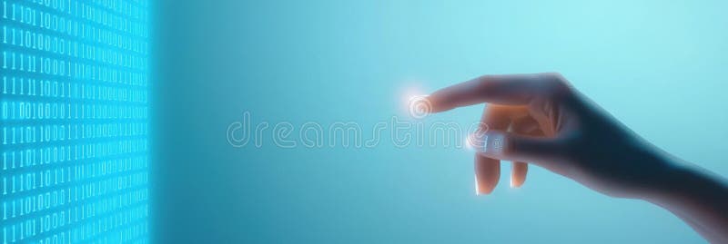 Female Programmer Interacting with Futuristic Big Data Matrix, Touching Binary Code on ...