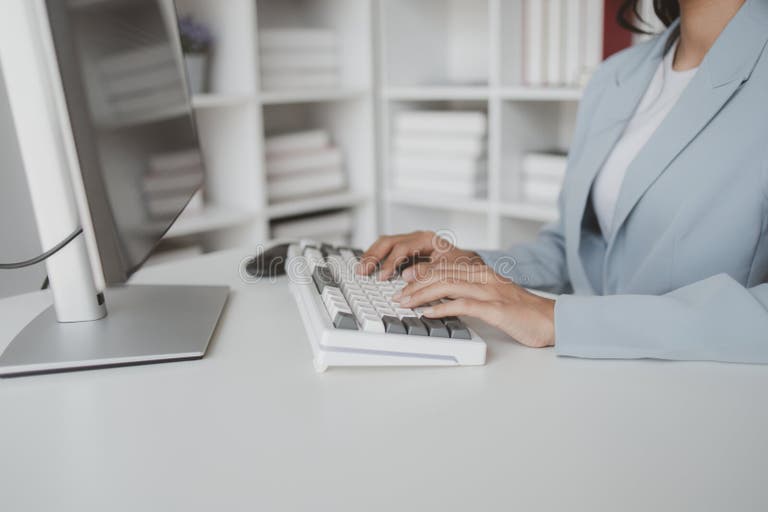 Female Programmer Typing on Computer Keyboard, Programmer Designing Custom Computer Programming ...