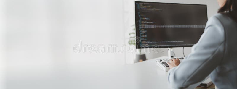 Female Programmer Typing On Computer Keyboard Programmer Designing Custom Computer Programming