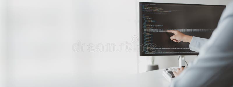Female Programmer Typing On Computer Keyboard Programmer Designing Custom Computer Programming