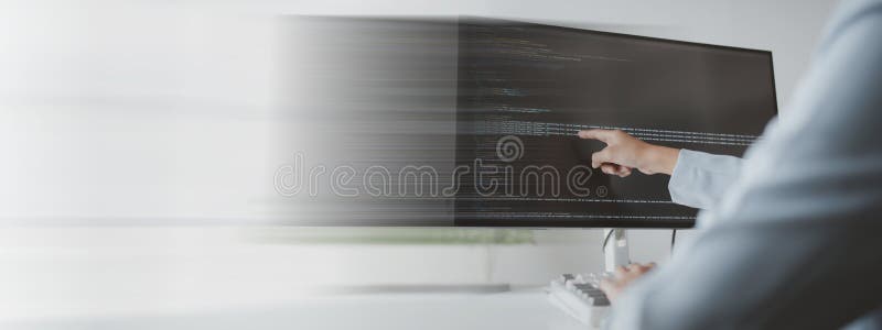 Female Programmer Typing On Computer Keyboard Programmer Designing Custom Computer Programming