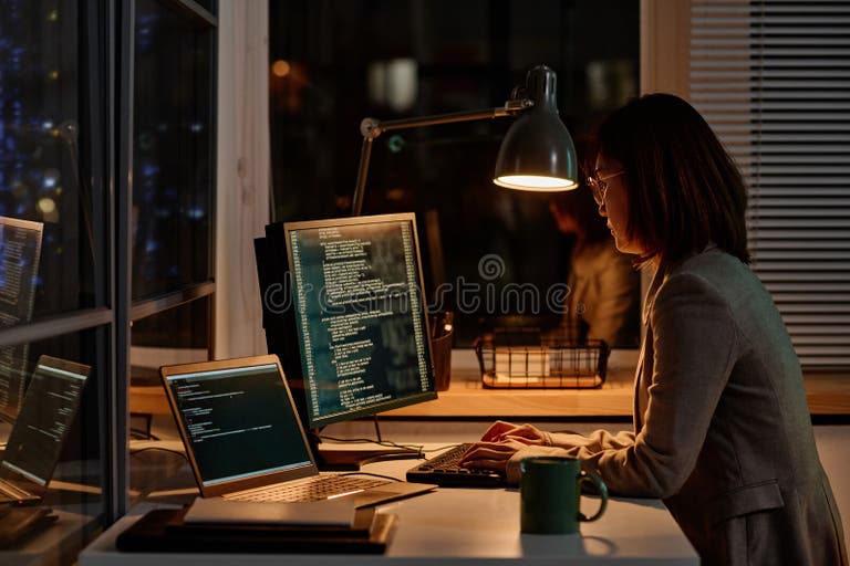 Female Programmer Working with Codes on Computer Stock Photo - Image of ...