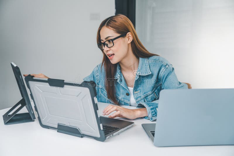 Female Programmer Working on Coding, Software Development and Web Design.Concept Technology ...