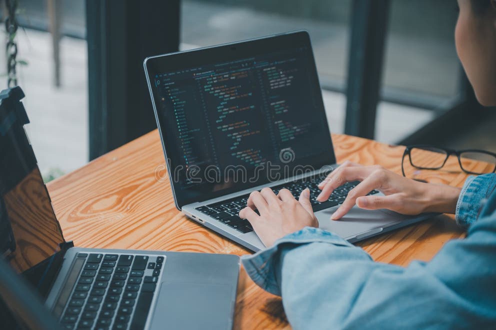 Female Programmer Working on Coding, Software Development and Web ...