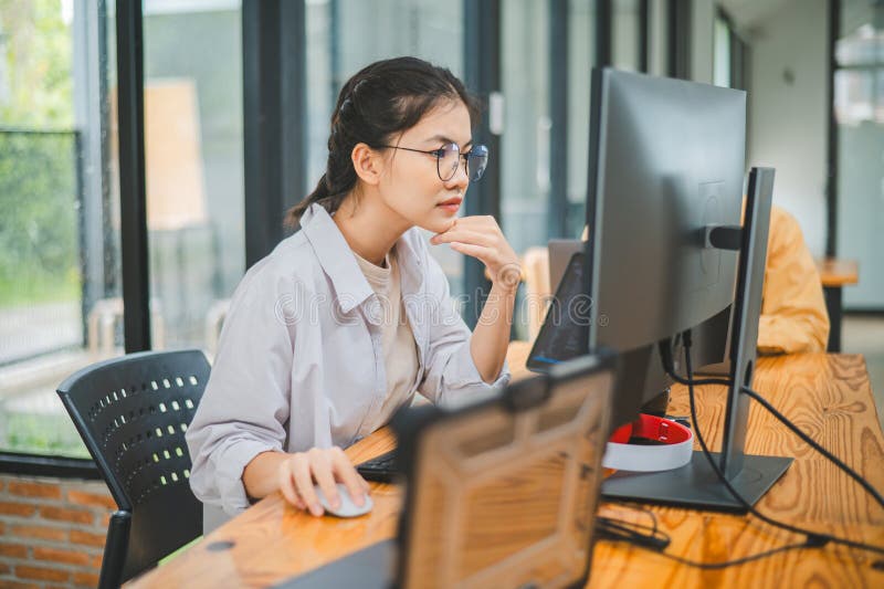 Female Programmer Working on Coding, Software Development and Web ... Female Programmer Working on Coding, Software Development and Web ...