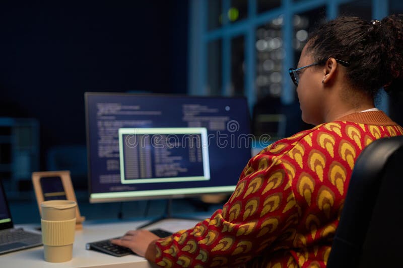Female Programmer Working with Computer Codes Stock Image - Image of ...