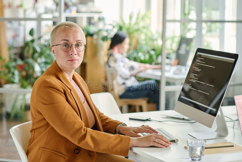 Female Programmer Working At Office With Codes Stock Image Image Of Workplace Coding 253801641