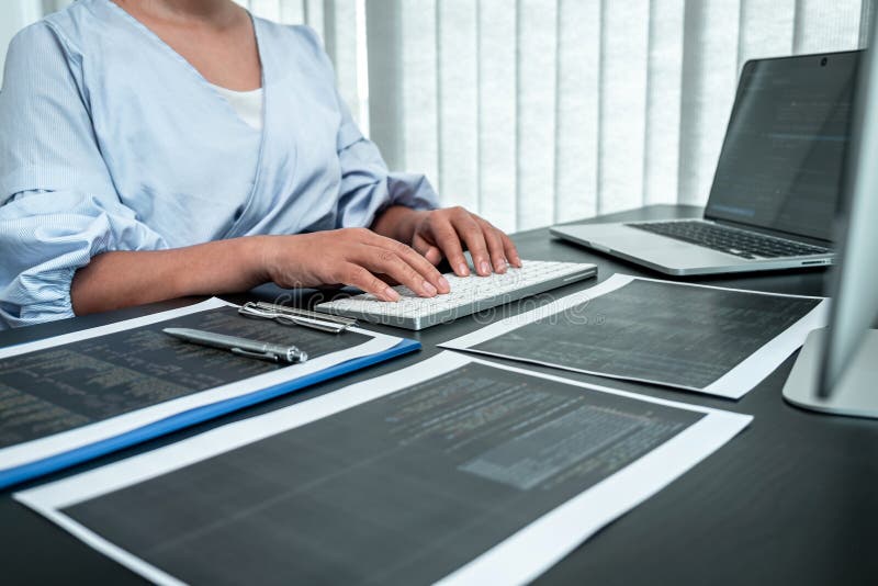 Female Developer Programmer Working On Coding Program Software Computer Writing Website And
