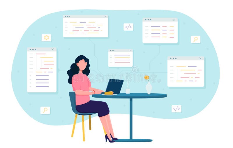 Female Programmer Working on Web Development Using Laptop Stock Vector ... Female Programmer Working on Web Development Using Laptop Stock Vector ...