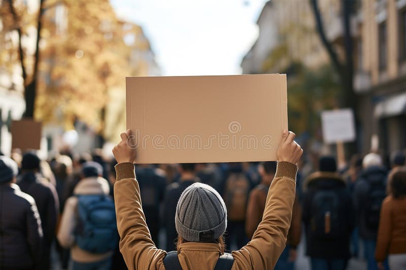 Female Protester Holds Up Blank Sign in Crowd. Generative AI Stock ...