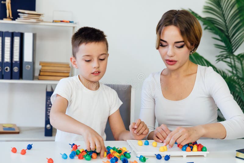 Female Psychologist Develops Boy Fine Motor Skills Development Learning ...