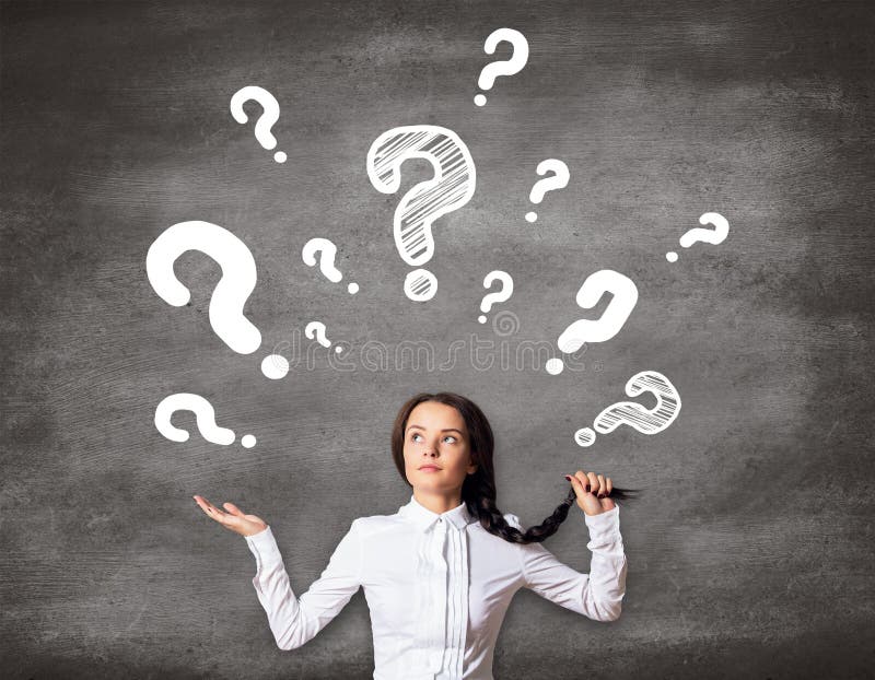 Female with question marks stock image. Image of lady - 79761883