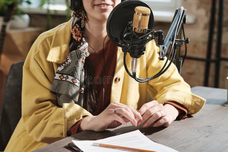 Female radio dj at work stock image. Image of reporter - 214628241