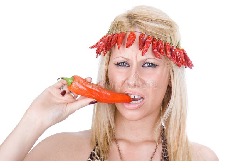Female with Red Hot Chili Paprika Stock Image - Image of dieting, woman ...