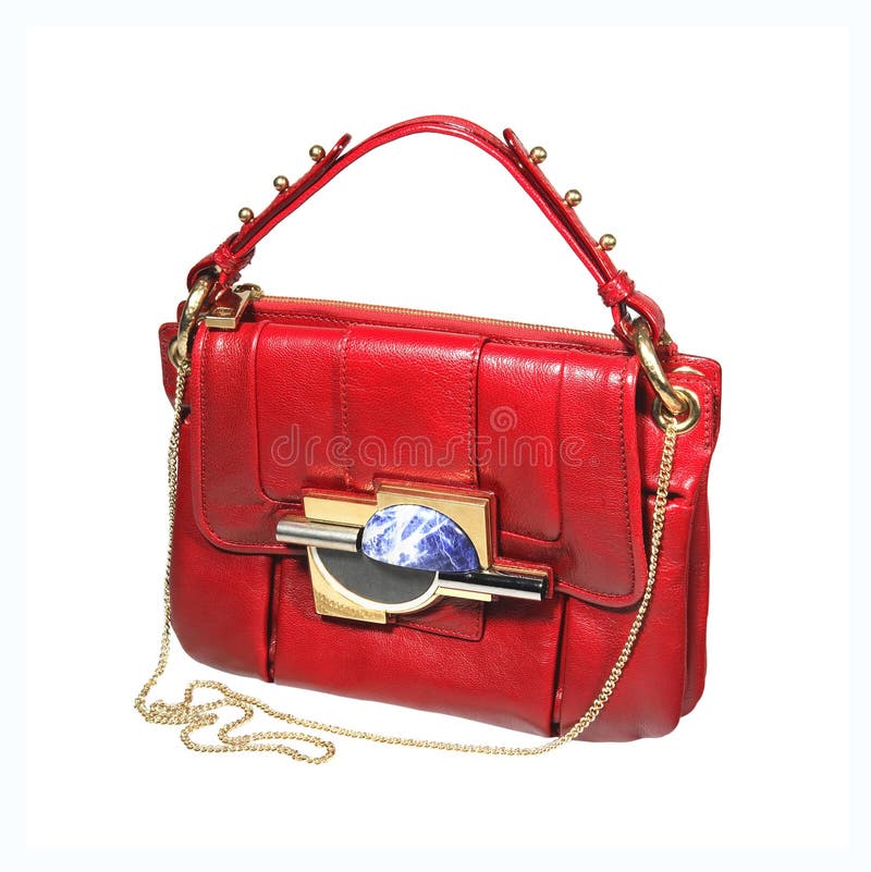 Female Red Leather Handbag Isolated on White Stock Image - Image of ...