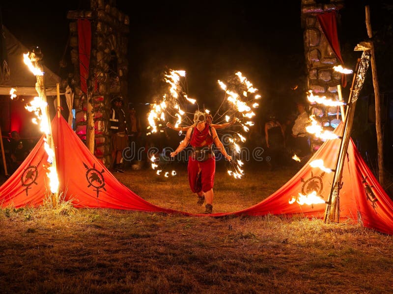 Female beside Red Tarps in Dim Lighting Editorial Stock Image - Image ...