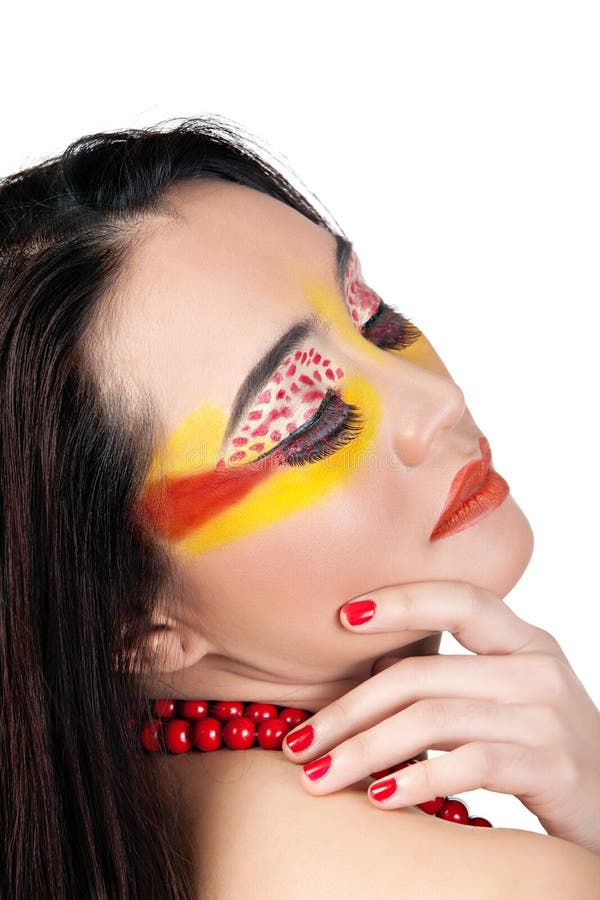 Female with Red and Yellow Makeup Stock Photo - Image of pretty, person ...