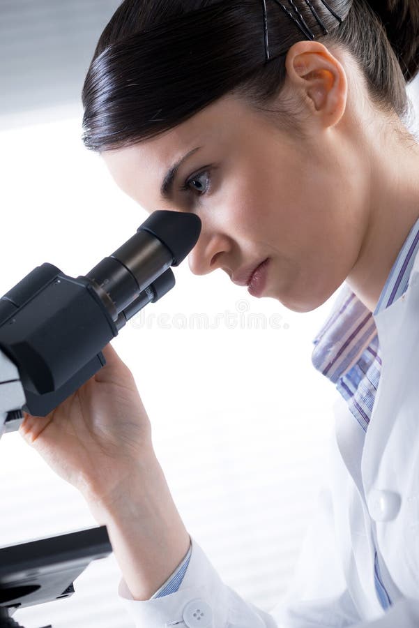 Female Scientist with Microscope Stock Image - Image of college, eyes ...