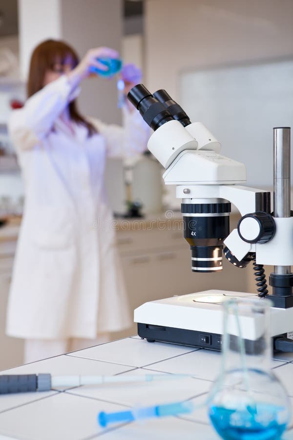 Microscope in a lab stock photo. Image of chemical, laboratory - 15431744