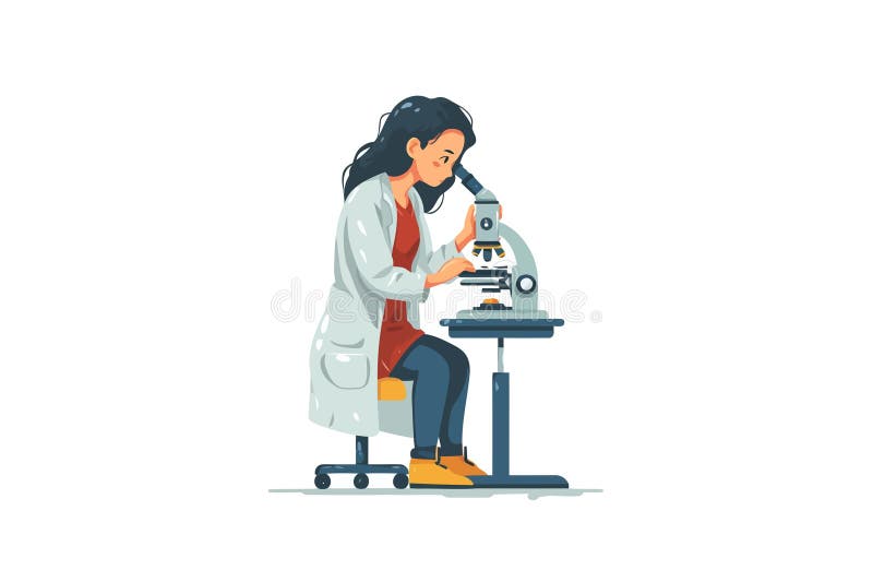 Female Researcher Using Microscope Worker Isolated Stock Vector ...