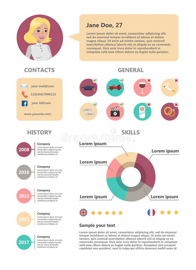 Female resume sample. stock vector. Illustration of employee - 101962484