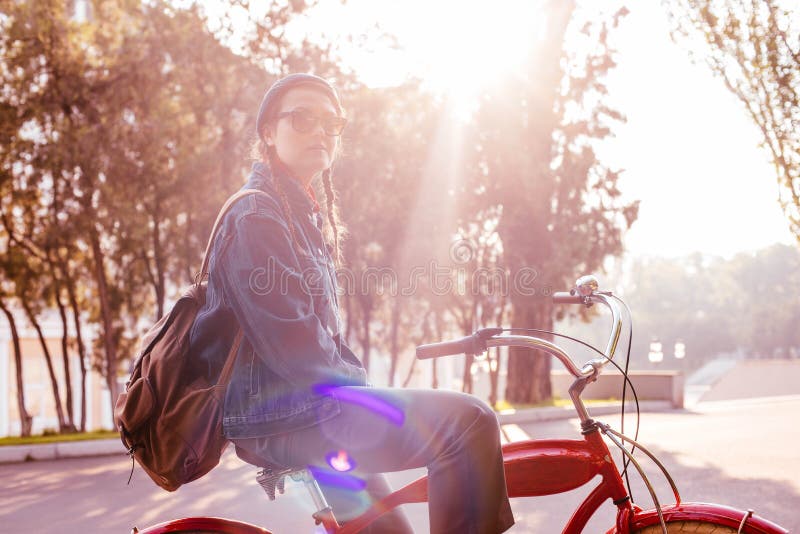 Female riding bicycle stock photo. Image of happy, countryside - 80668840