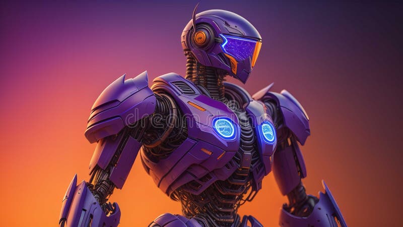 A Female Robot with Blue and Purple Background. Generative Ai Stock ...