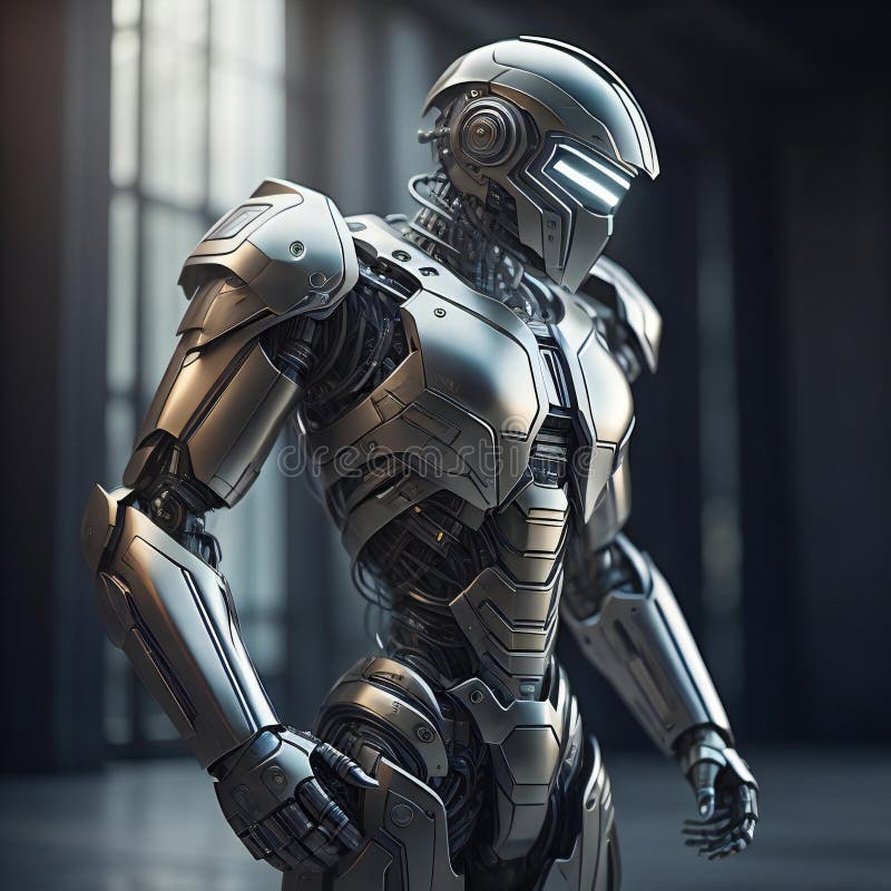 A Female Robot in a Dark Room with Windows. Generative Ai Stock ...