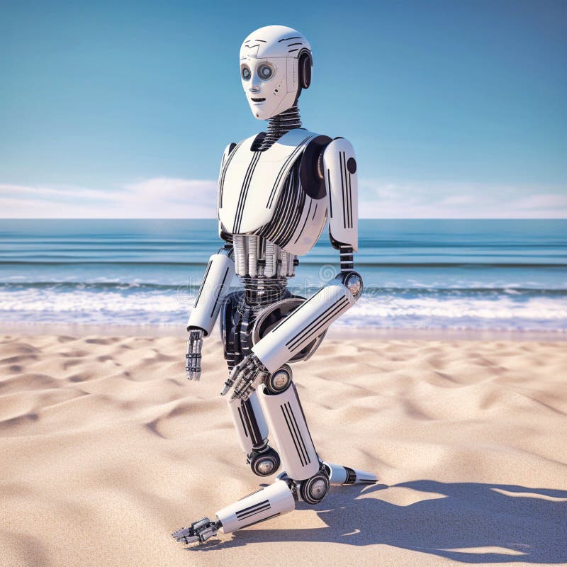 A Female Robot Dressed in a White Black Striped, Generative AI Stock ...