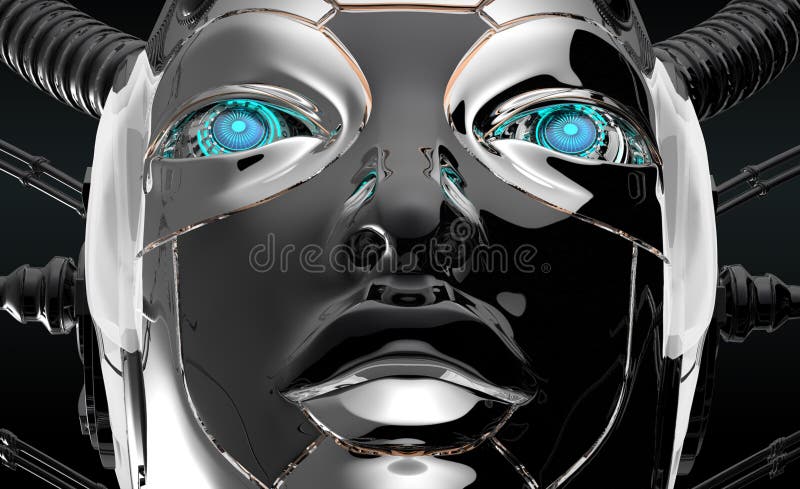 Female Robot Face Futuristic Design Stock Illustration - Illustration ...