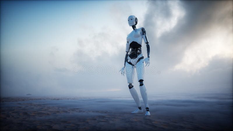 Female Robot and Futuristic City Background. Future Concept. 3d ...